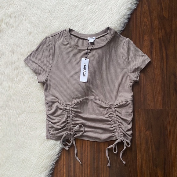 Garage | Tops | Nwt Garage Scrunched Crop Top Beige | Poshmark